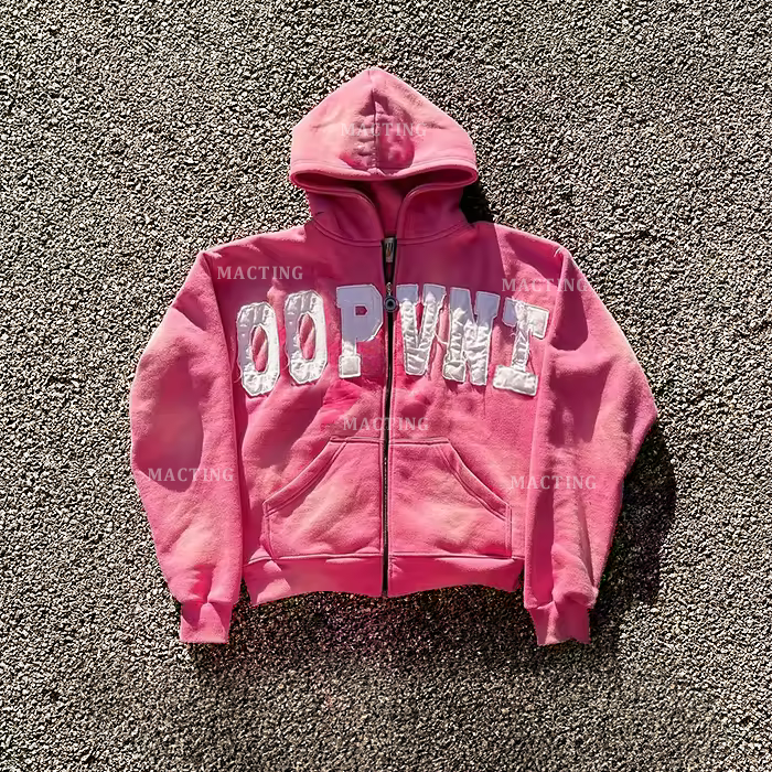 Custom Hoodies - Distressed Patch Embroidery Zip-ups
