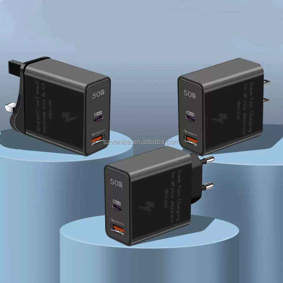 EU US UK Plug 50W PD USB C Super Fast Charger for Samsung/Xiaomi Mobile ...