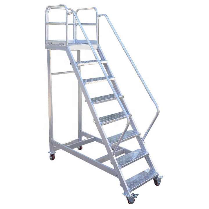 Movable Aluminum Work Platform Ladder - 8 Steps Safe & Durable