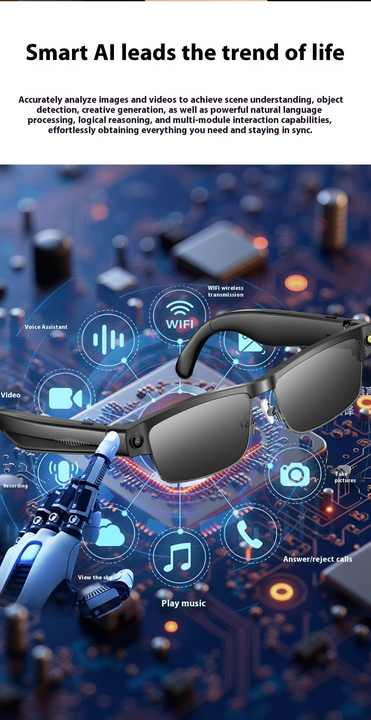 AI Smart Glasses with Camera 800W Pixel SunglassesVideo Recording WIFI ...
