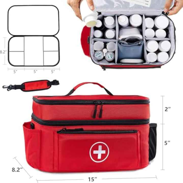 Double-Layer Design Travel Empty First Aid Kit Bags Large Medication ...