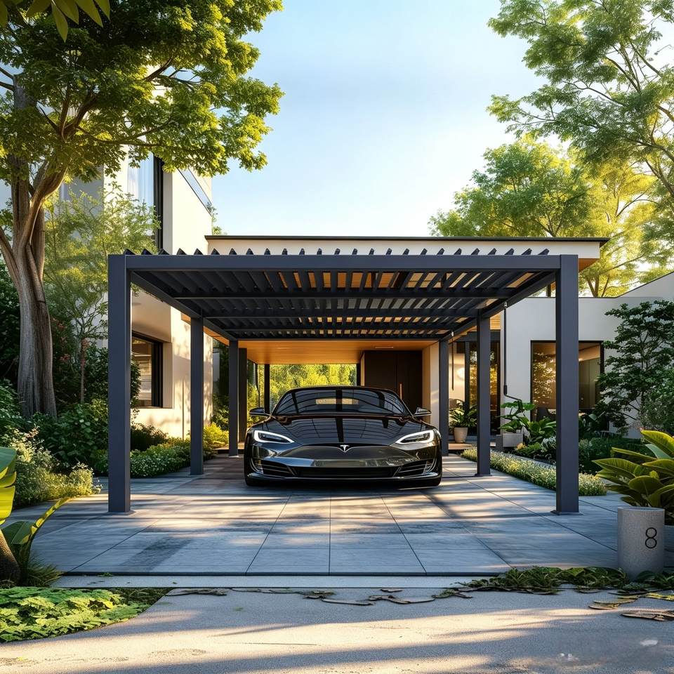 Motorized Adjustable Louver Carport Rain Drain Integrated Light Control ...