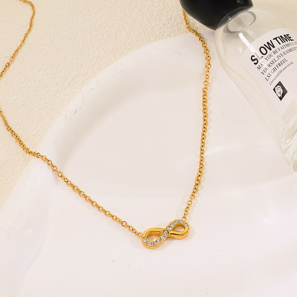 Fashion Stainless Steel Necklace Zircon 18K Gold Plated Infinite Symbol ...