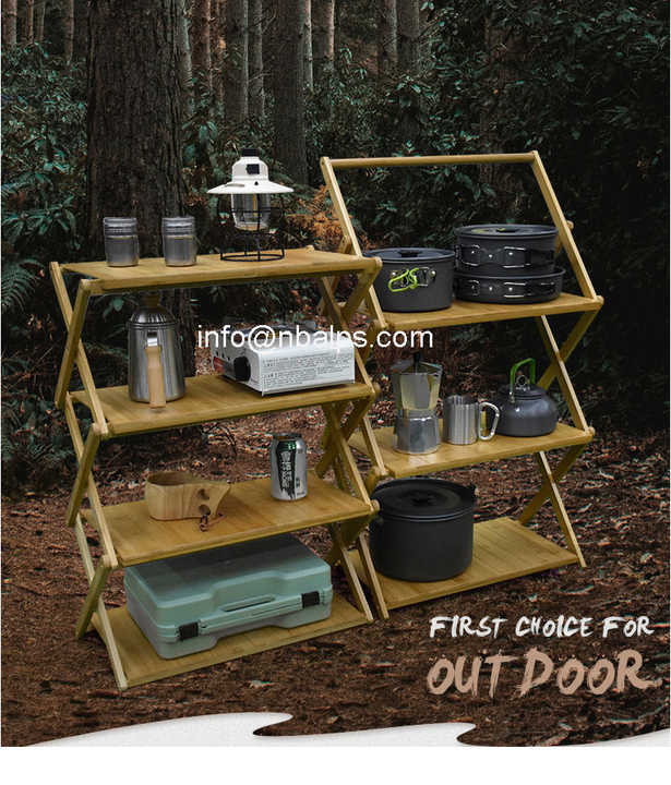 Outdoor Folding Shelves - Durable Bamboo Wood Camping Racks