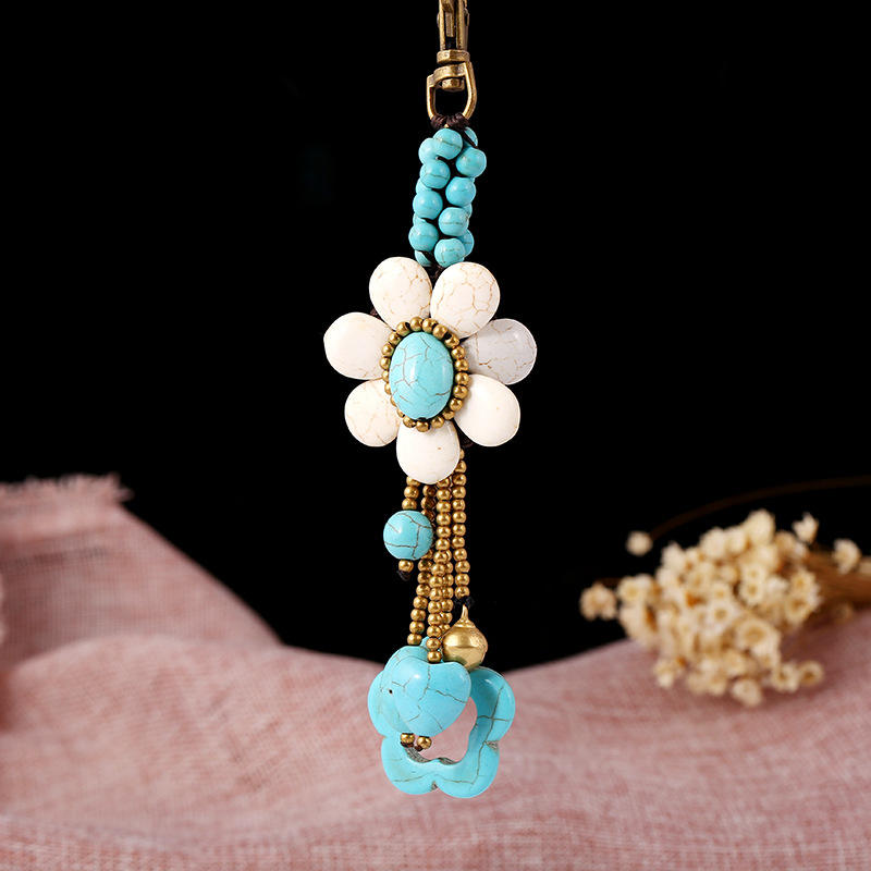 Cute Bohemian Retro Keychain Colorful Turquoise Flowers Keyring Women ...
