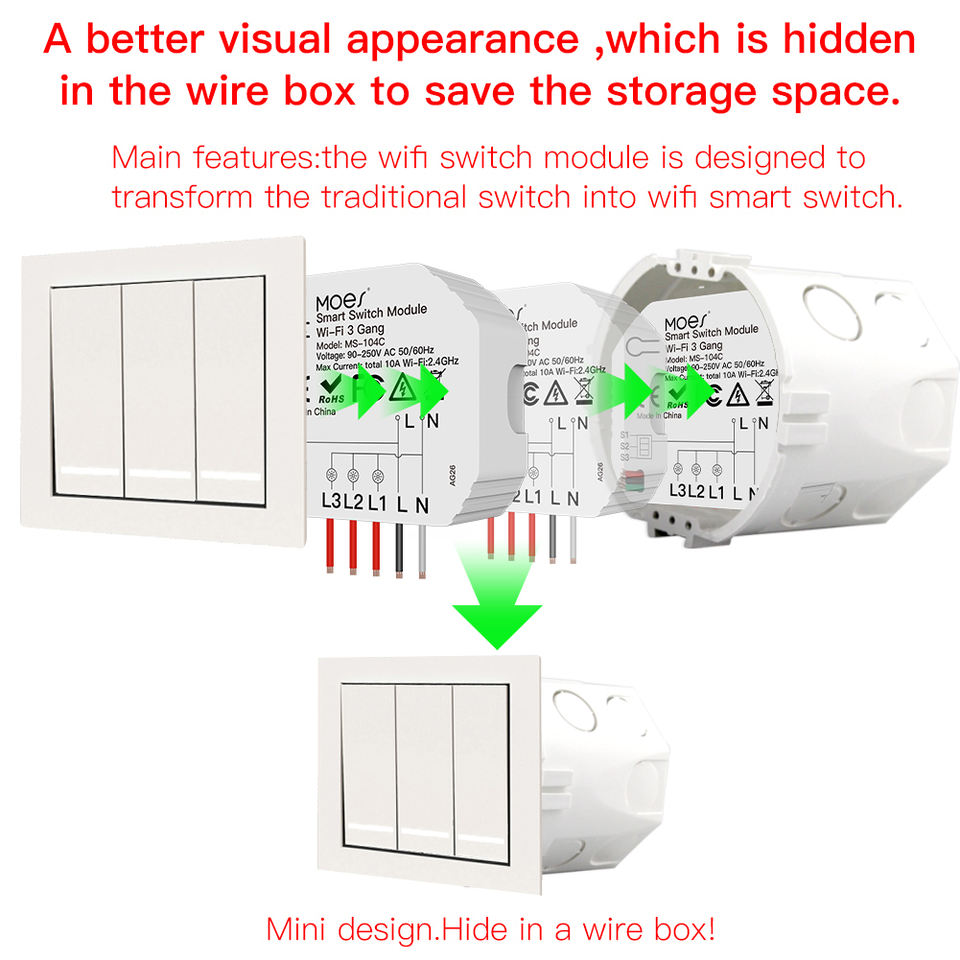 3 Gang Three Channel Hidden WiFi Smart Switch, Independent Control with ...