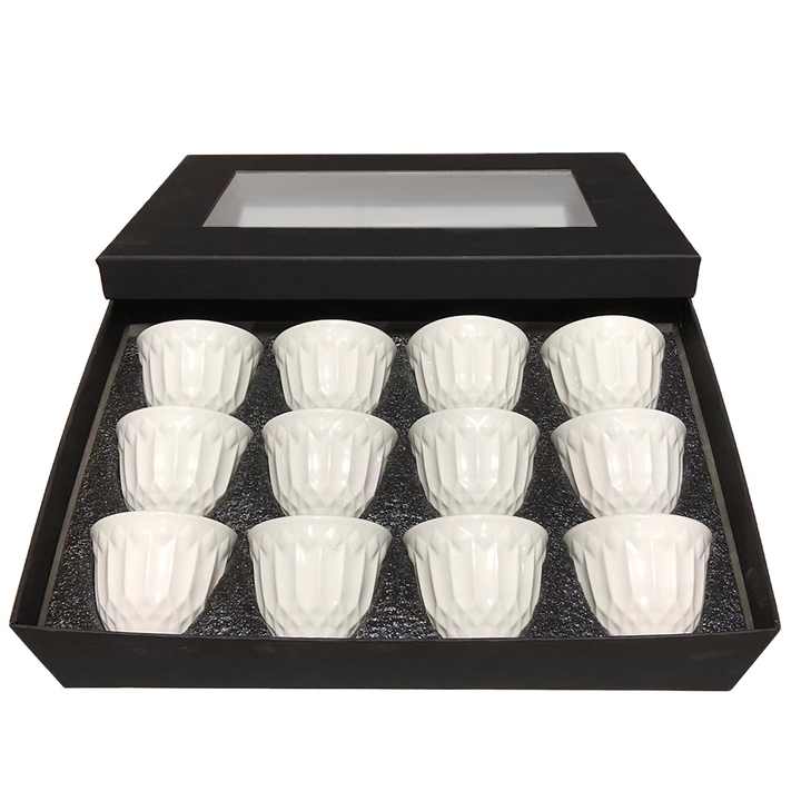 Ethiopian Arabic Coffee Cup Gawa White Embossed Ceramic