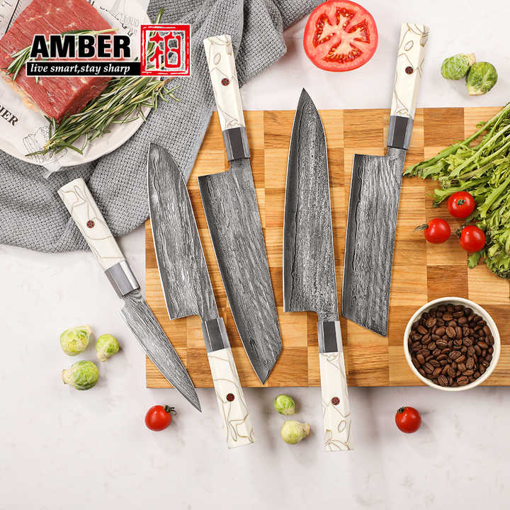 Japanese Knife Set Damascus Steel Forged Kitchen Knives New ...