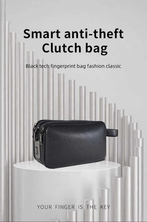 Genuine Leather Black Anti-theft Long Wallet Fingerprint Lock Smart Man ...