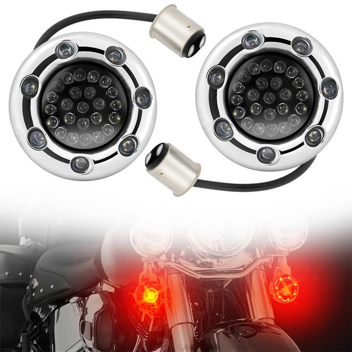 Motorcycle Chrome Lights Bullet Rear LED Turn Signals with LED Ring ...