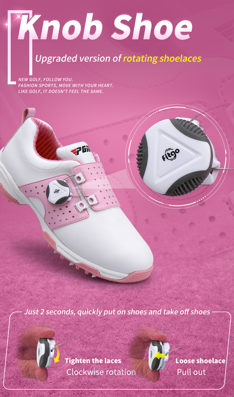 PGM XZ098 Women Waterproof Microfibre Quick Lacing Golf Shoes With Non ...