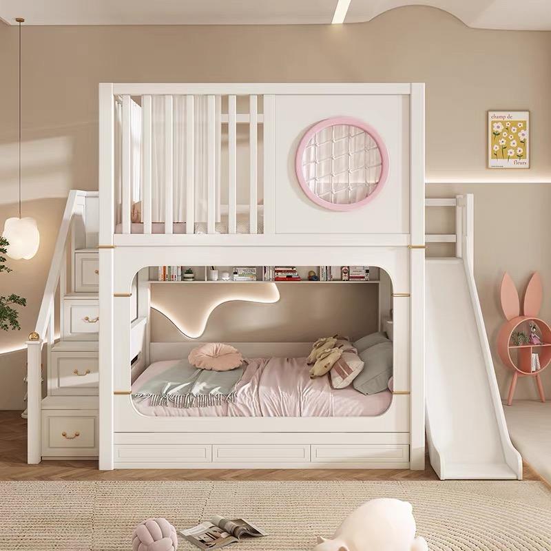 JS Princess Style Girls Bunk Bed with Under Bed Drawers and Shelves ...