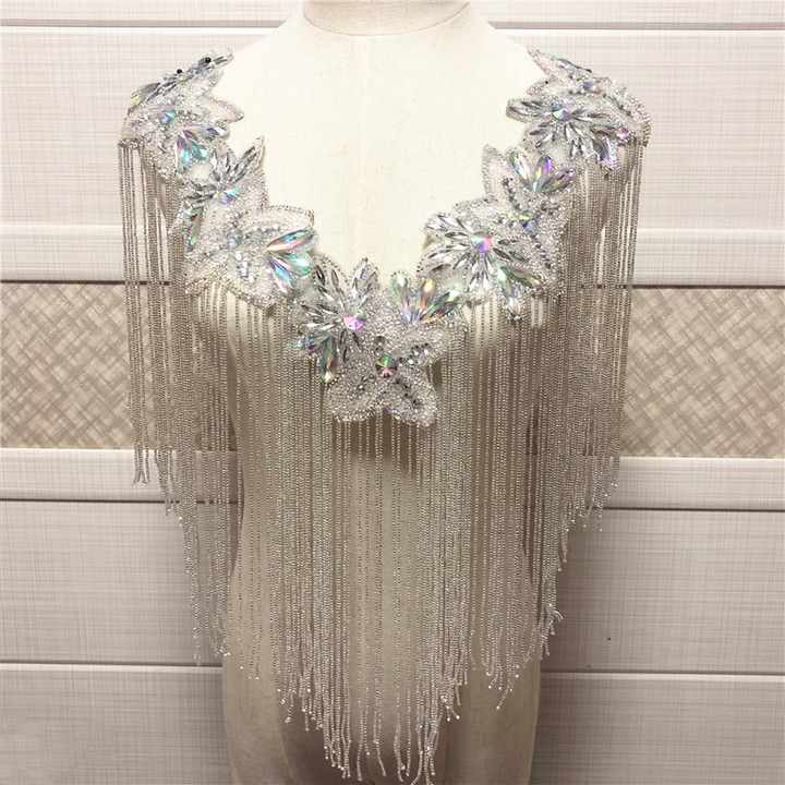 Single Side Wedding Embroidered Collar with Beaded Tassels