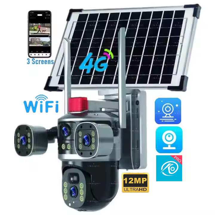 V380pro 12MP 4G Sim Card 4lens 3screens Solar Security Camera