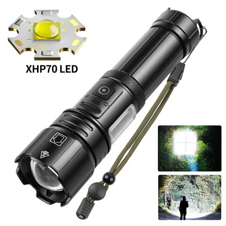 High Power Flashlight XHP70 COB Zoomable Torch Waterproof LED High Lumens 800-1200lm ...