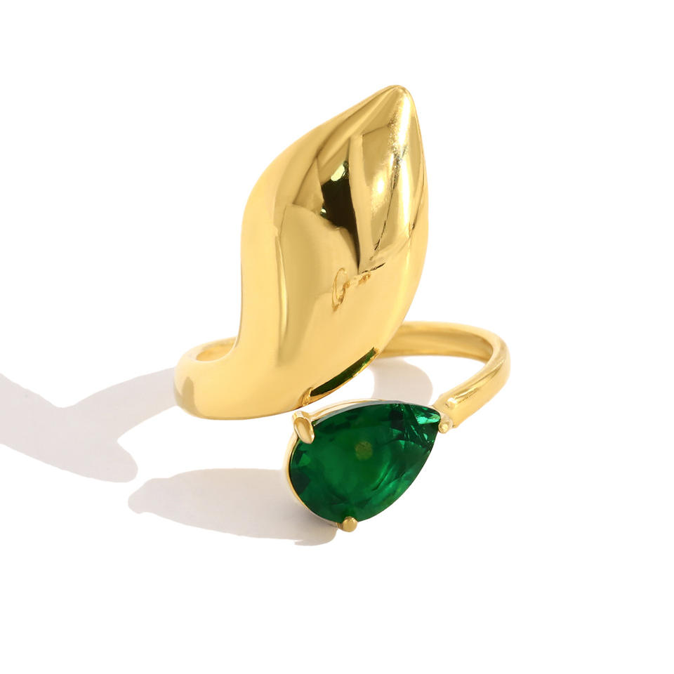 Retro Adjustable Emerald Zircon Rings Irregular Jewelry Non Tarnish ...