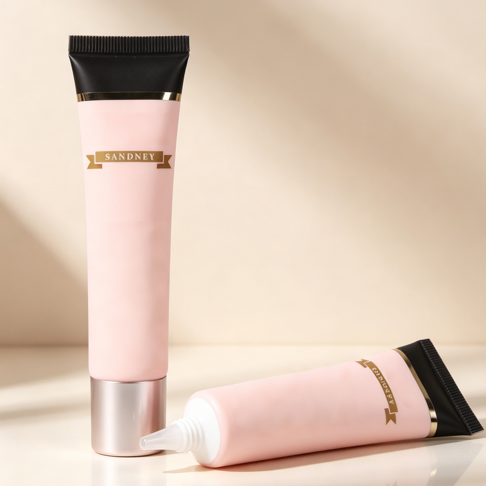 Custom Logo Pink Makeup Maquillaje Squeeze Tube with Rose Gold Cap and ...