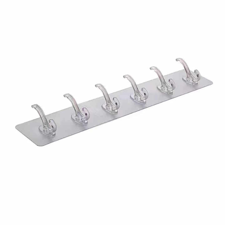 ANA No Drilling Wall Hanging Hooks Transparent 6 Hooks Plastic Adhesive ...
