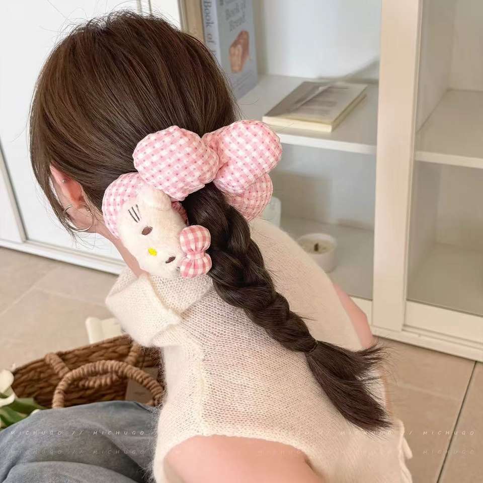 Cute Cat Flower Large Intestine Hairband Female Sweet Tie Hair Rope ...