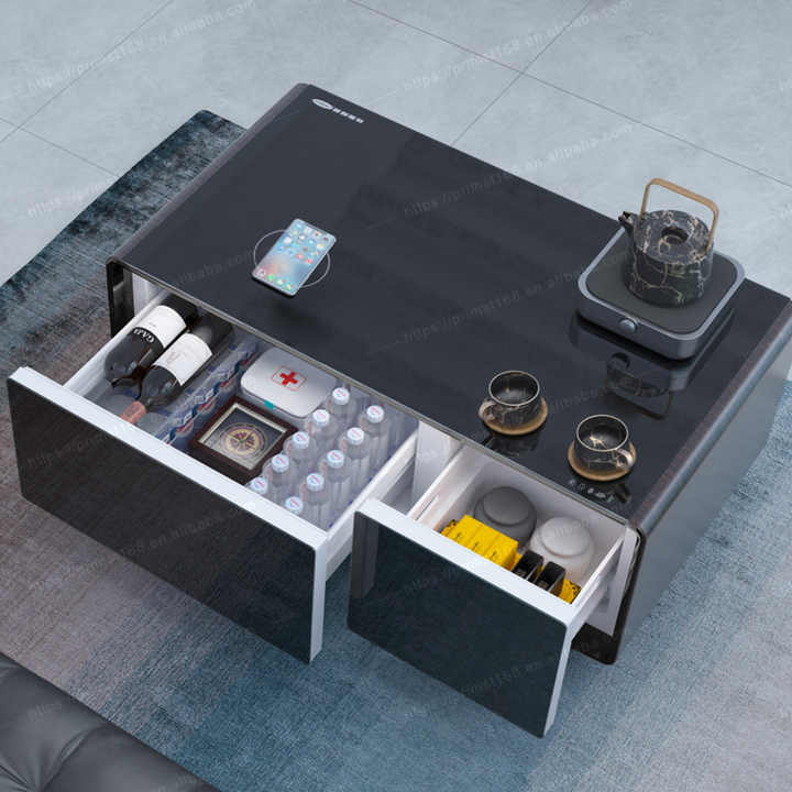 2025 Smart Coffee Table with Smart Refrigerator & Wireless Charging