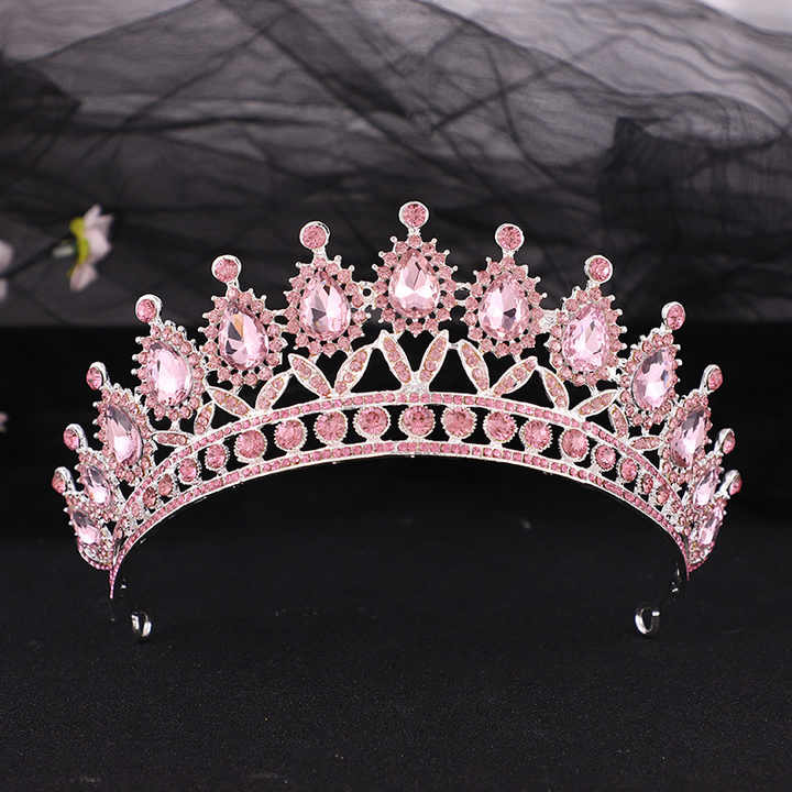 Bridal Crown Baroque Pink Crystal Princess Crown Show Birthday Tiara ...