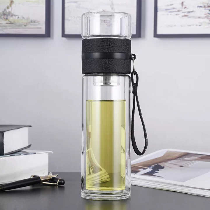 Double Wall Glass Portable Tea Bottle and Water Separation Tea Bottle Mug Cup Tea Infuser Bottle ...