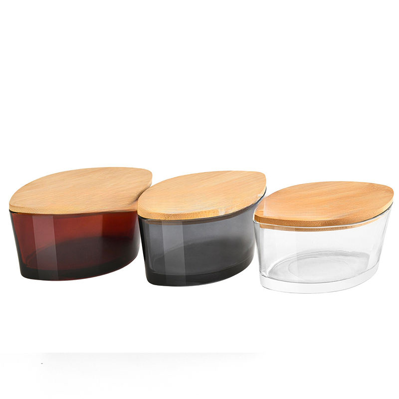 Boat-Shape Glass Food Storage Container & Empty Candle Jars with Bamboo ...