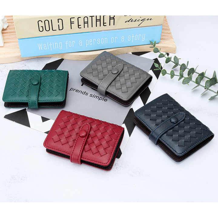 Sheepskin woven card bag wallet New high quality genuine leather purse ...