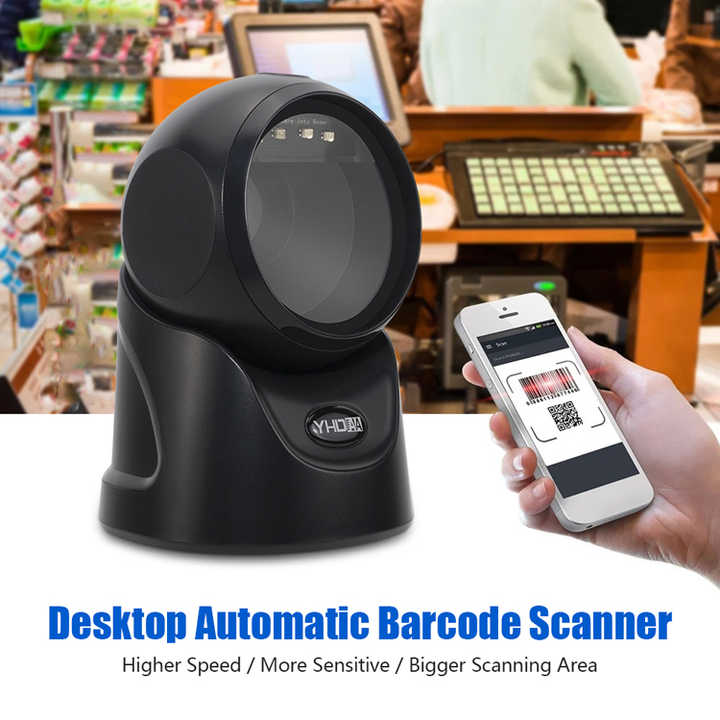 YHDAA Automatic Scanning Omnidirectional Wireless Desktop Barcode Scanner 2D CMOS Image Qr Bar ...