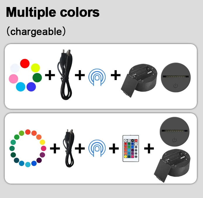 Jartown 3D RGB LED Desk Lamp with Touch Control & 16 Colors - OEM