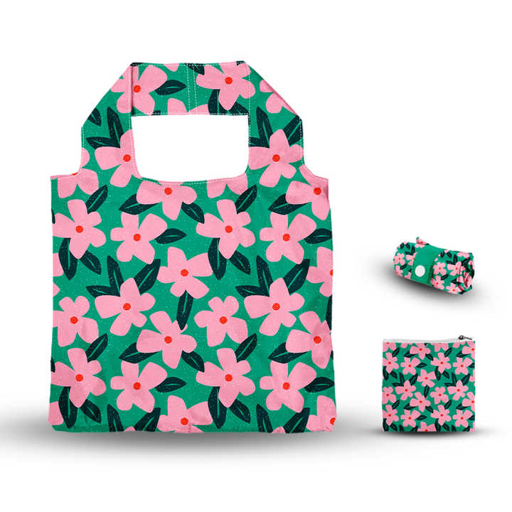 Minimalist Dainty Flower Pattern Reusable Folding Shopping Bag Recycled ...