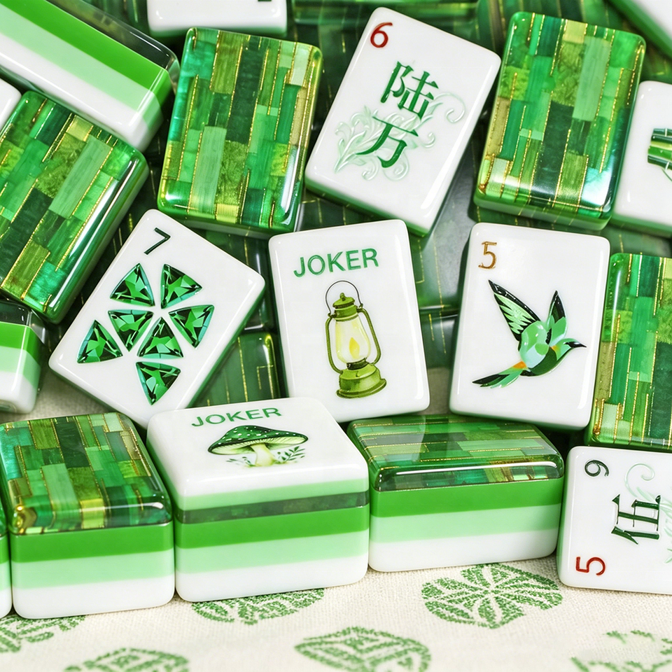 Custom 160pcs Green Emerald Enchantress Mahjong Tiles 4 Four Layer ...