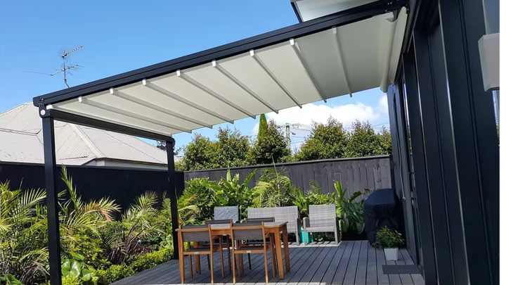 Pergola Retractable Fabric Canopy LED Lights Aluminum Alloy Frame ...