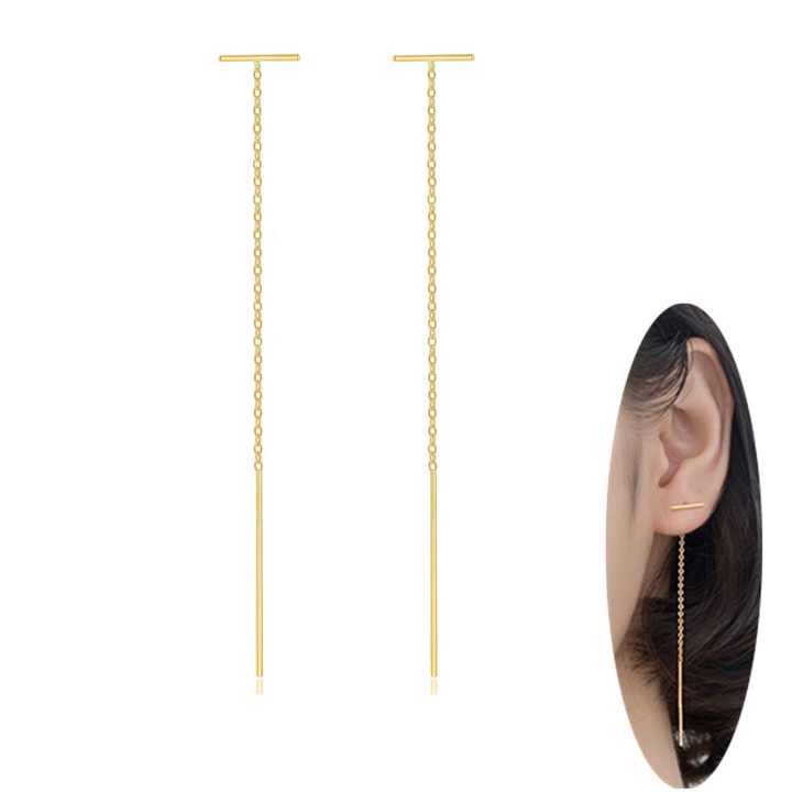Bar Threader Earrings - Minimalist Gold Plated 925 Sterling Silver