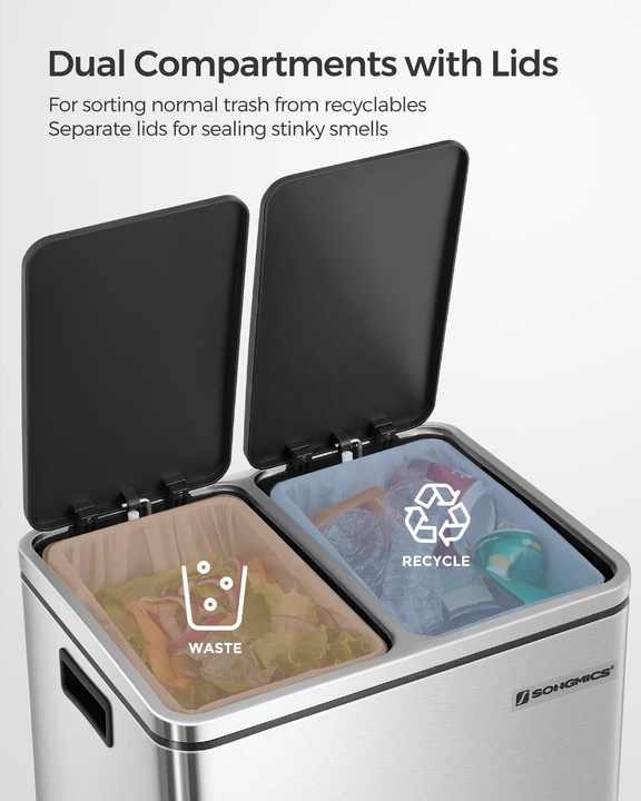 SONGMICS Stainless Steel Recycling Bins - Durable & Eco-friendly