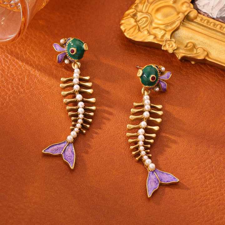 Exaggerated Style Personalized Painted Tropical Fish Bone Earrings ...
