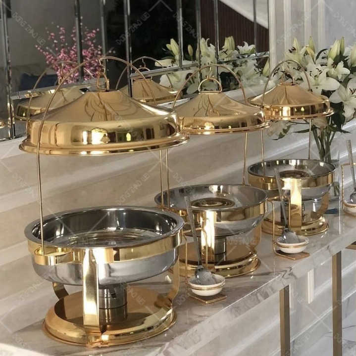 Luxury Golden Round Buffet Food Warmer Stainless Steel Wedding Commercial Equipment Chafing Dish ...