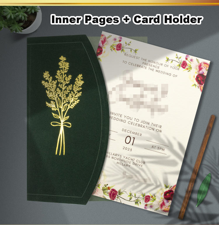 Luxury Velvet Wedding Invitation Set Gold Foil Stamped Cards with ...