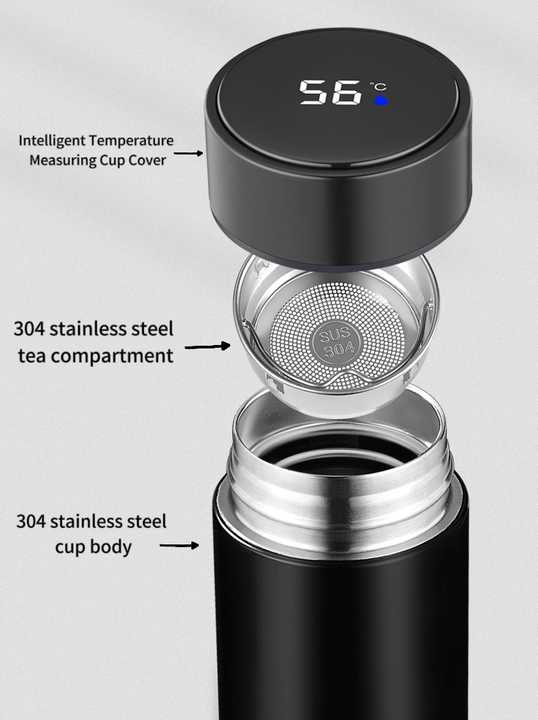 Portable 500ml Smart Thermos Cup Stainless Steel Water Bottle with LED ...