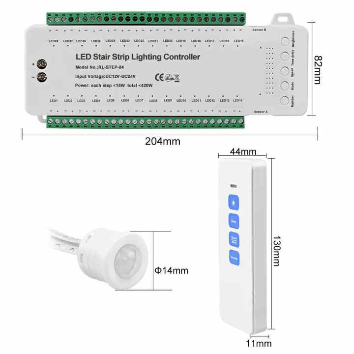 28 Step Strip Smart Stair Light Controller 12V 24V Motion Sensor PIR ...