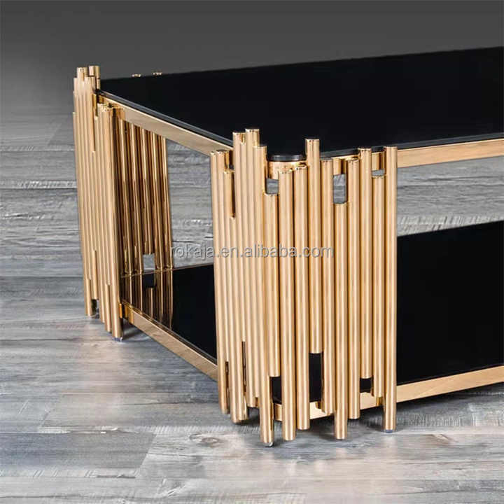 Modern Glass Top Coffee Table - Polished Gold Stainless Steel