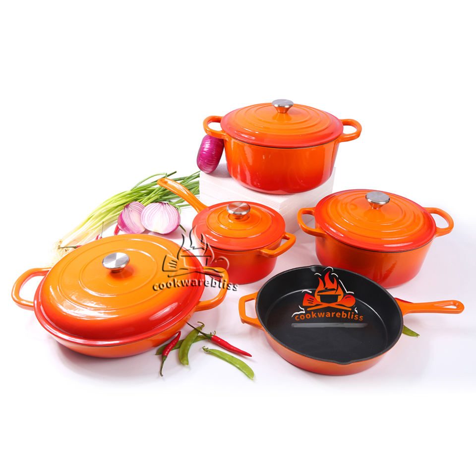 Modern 22cm Orange Soup & Stock Pots Set Eco-Friendly Enamel Cast Iron ...