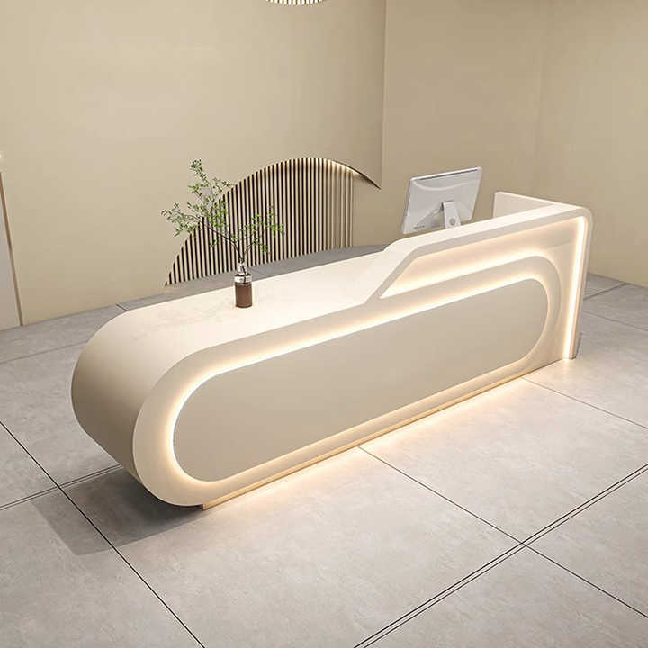 Futuristic Reception Desk Spa Modern White Fluted Curved Modern Style ...