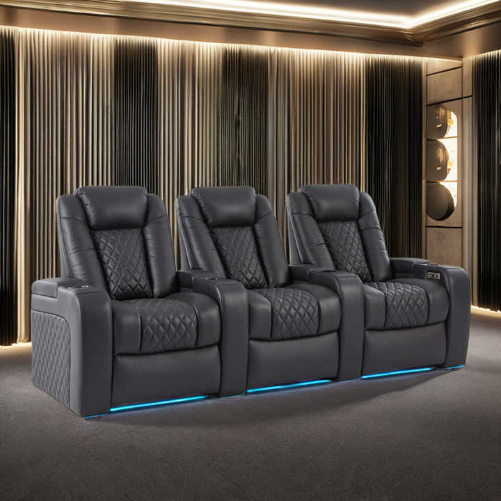 Modern Luxury Cinema Recliner Genuine Leather Electric Power VIP ...
