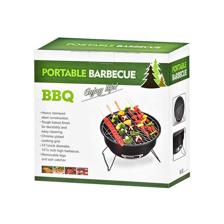 Round Portable Charcoal BBQ Grill with Cooler Tote Bag