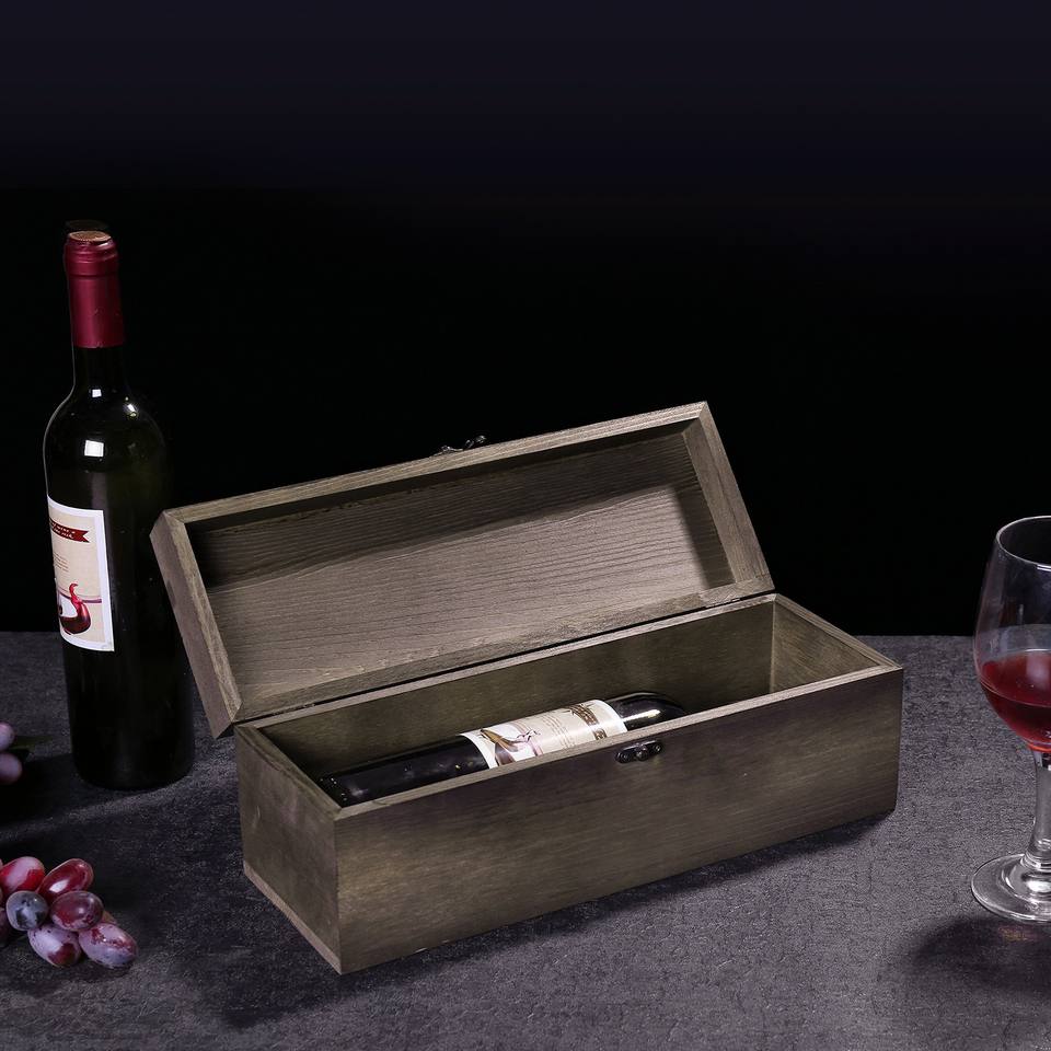 Solid Wood Red Wine Box Single Bottle Gift Box Carved Rectangular Gift ...