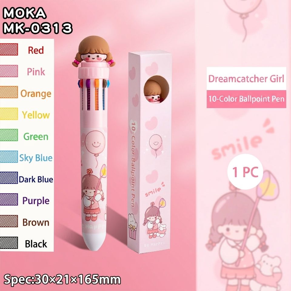 Cute Cartoon 10-Color Ballpoint Pen - Kawaii Multi-color Press Pen for ...