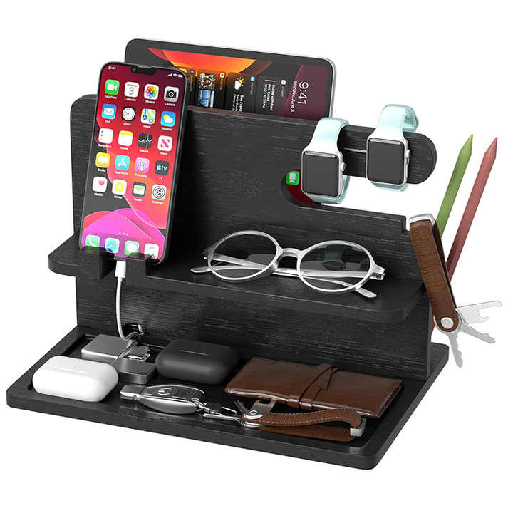 Bamboo Phone Charging Docking Station Desk Organizer Holder for Mobile ...