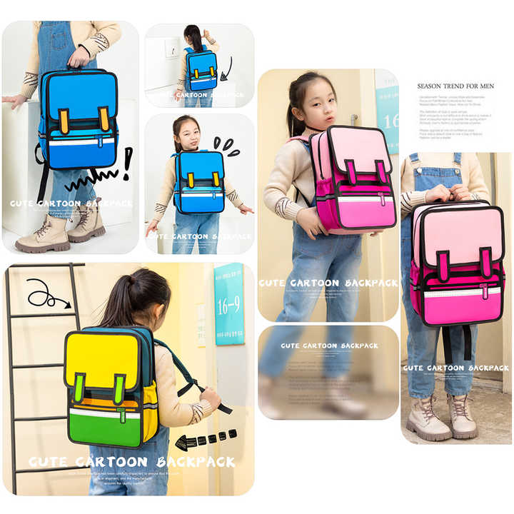 High Quality 2D Drawing Cartoon School Bag Cute 3D Backpack 2D Drawing ...