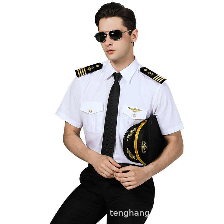 Men's White Airline Pilot Shirt Security Uniform for Guard Use Summer ...